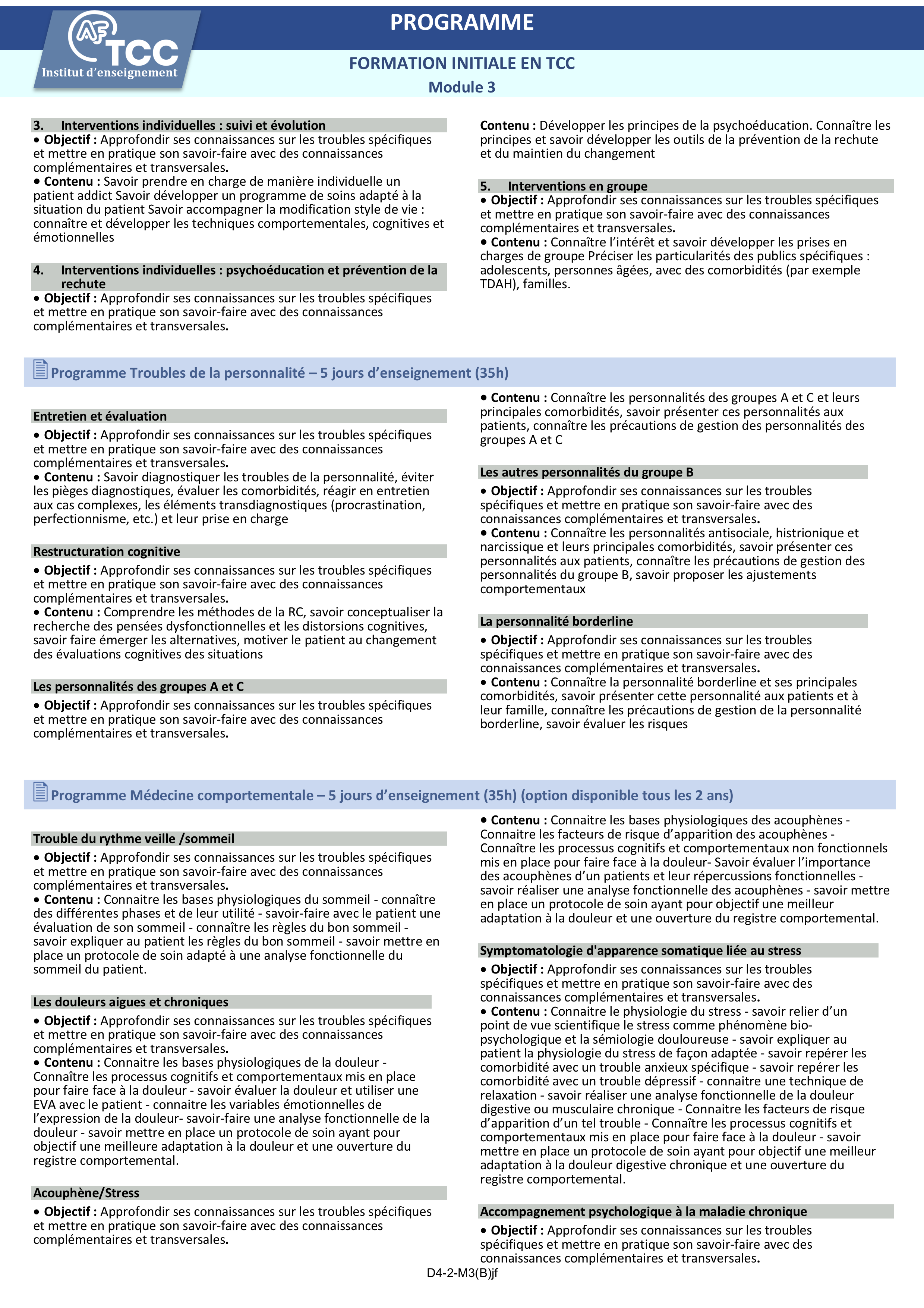 Présentation de la formation - Module 3 | AFTCC
